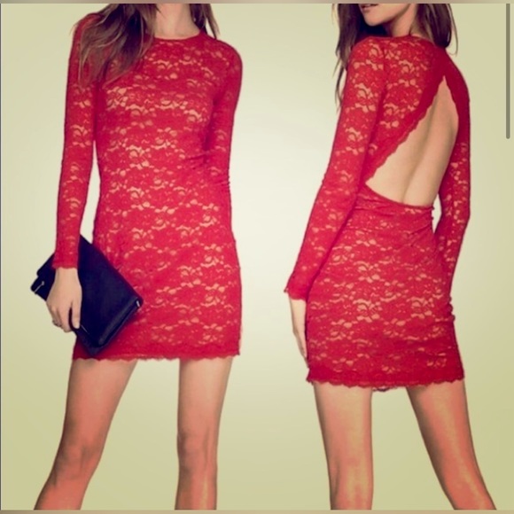 Express | Dresses | Express Red Long Sleeve Lace Dress | Poshmark